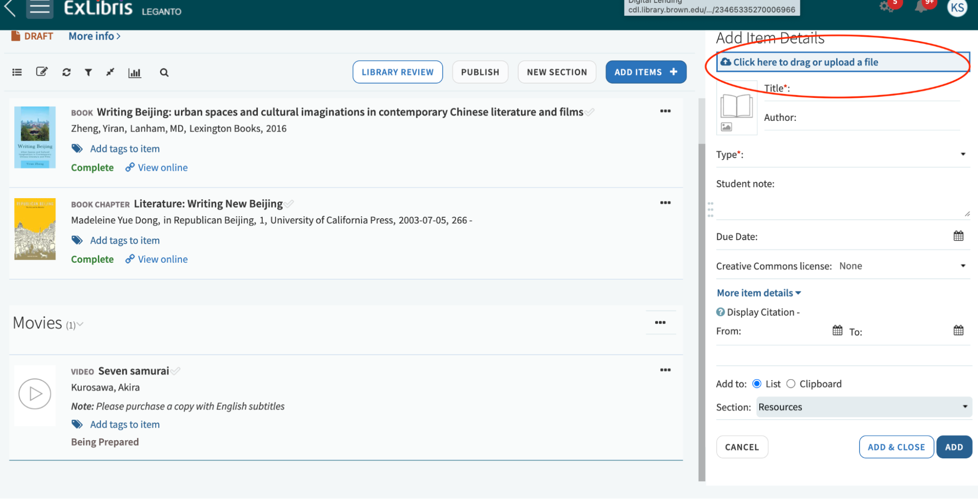 Managing your Course Reserves Reading List : Brown University Library Brown University Library